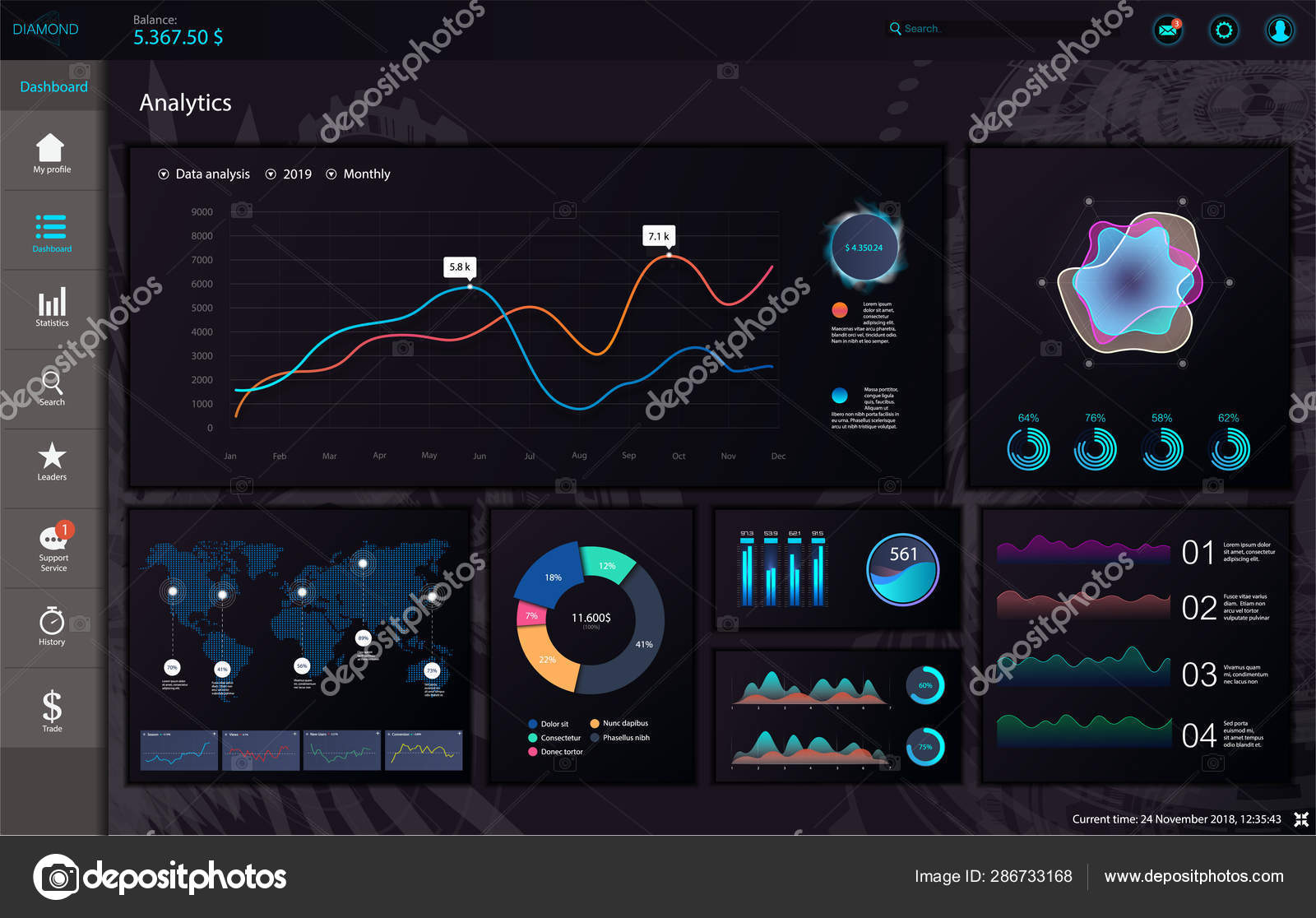 Dark Dashboard Infographic template Stock Vector Image by ©sergeybitos ...