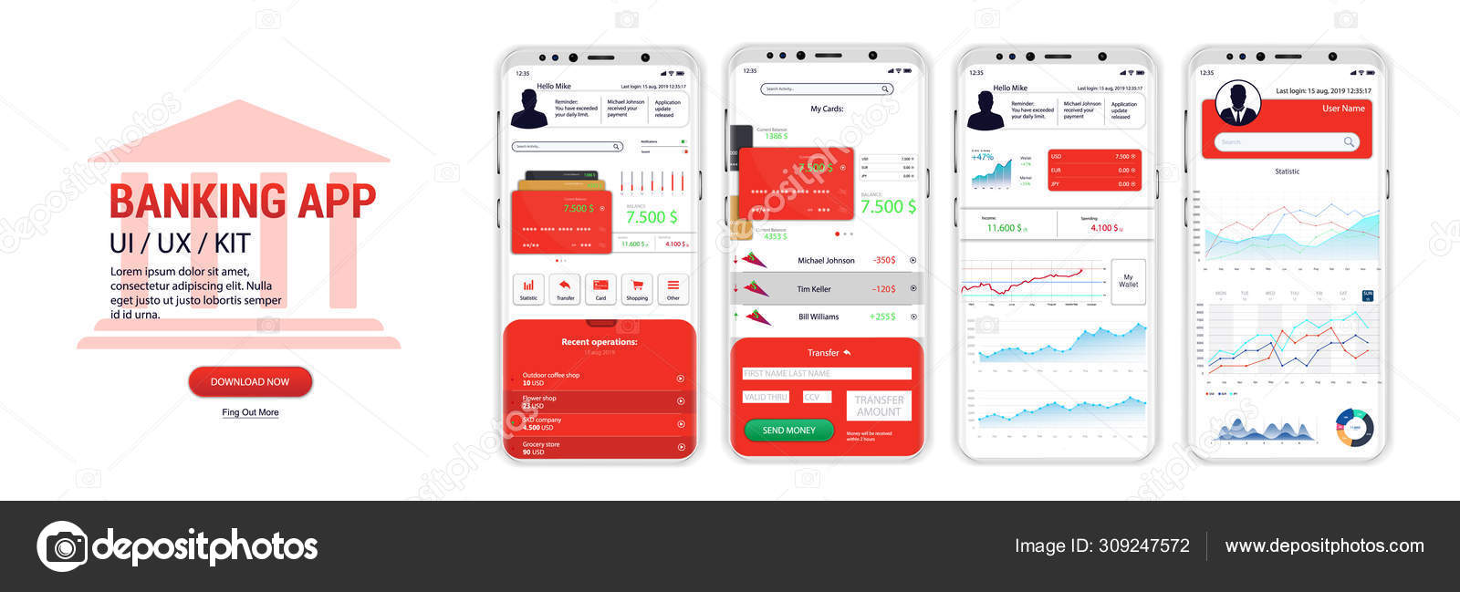 Banking App UI, UX, Kit mockups screens Stock Vector by ©sergeybitos ...