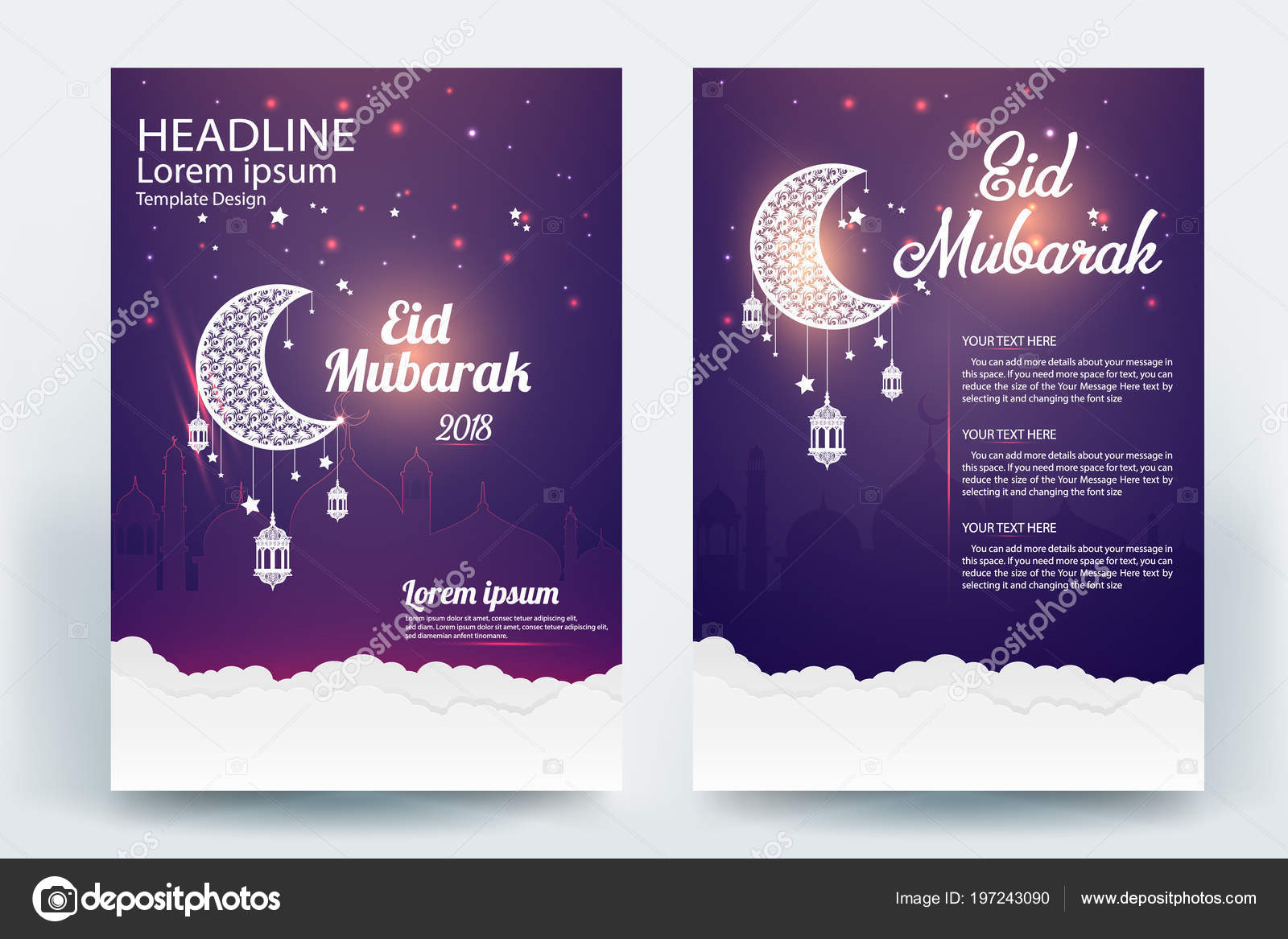 Beautiful Eid Mubarak Flyer Brochure Vector Template Design Stock ...
