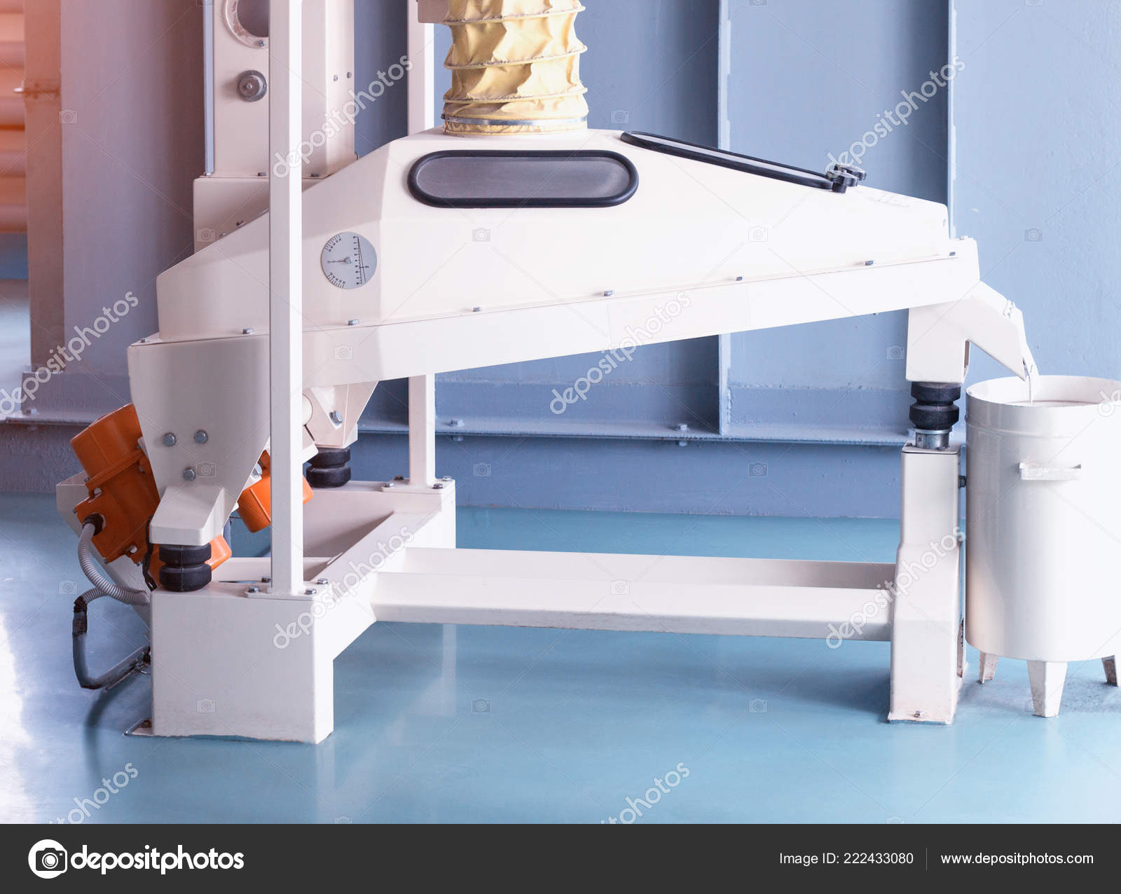 Modern new equipment at the plant for the processing of grain, cleaning ...