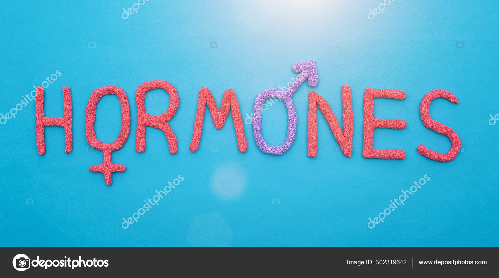 The word hormones from red plasticine on a blue background concept of ...