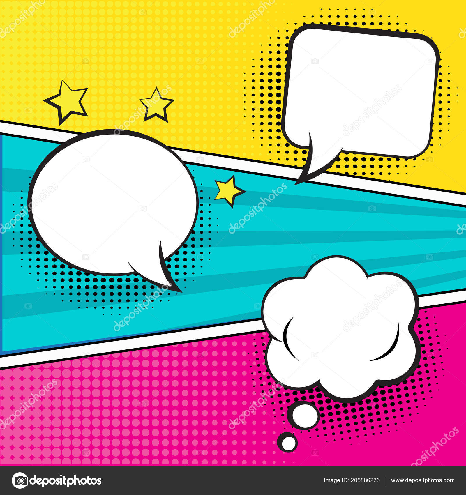 Retro Comic Empty Speech Bubbles Set Colorful Background Vector Illustration Stock Vector by ...