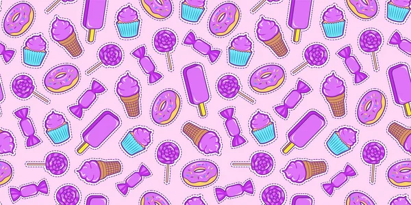 Cute Seamless Pattern Colorful Patches Stickers Ice Cream Cherry ...