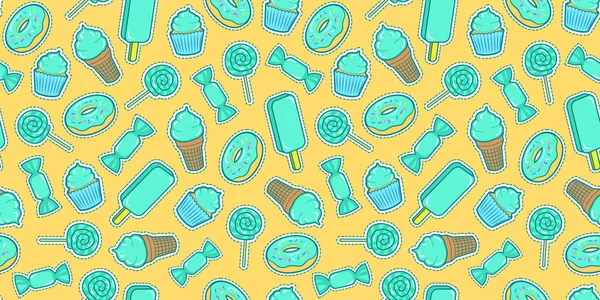 Cute Seamless Pattern Colorful Patches Stickers Ice Cream Cherry ...