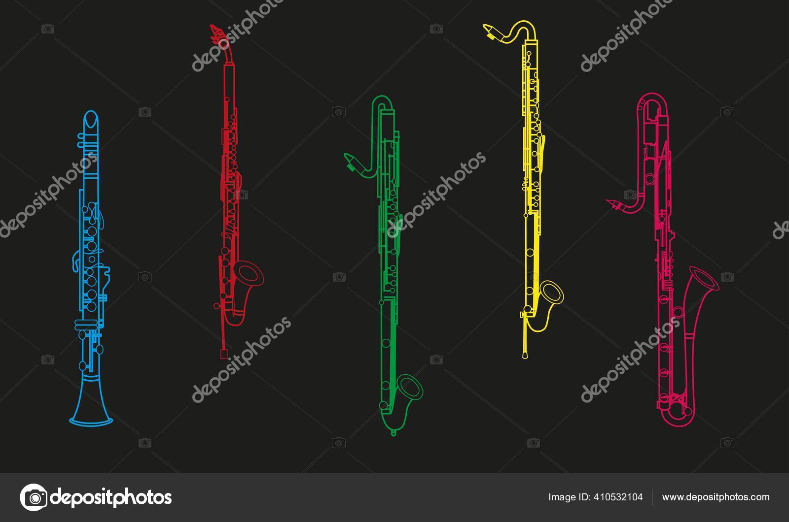 Colored Line Drawings Outline Soprano Clarinet Alto Contra Alto Bass ...