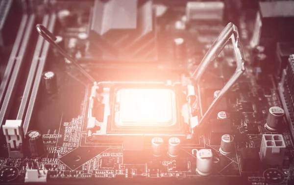 cpu power installed in socket and power light process - Stock Image ...