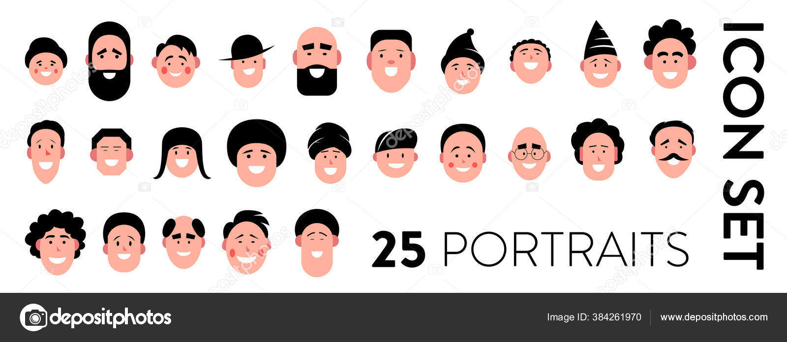Man Portraits Icon Set Set Colorful Vector Icons Man Faces — Stock ...