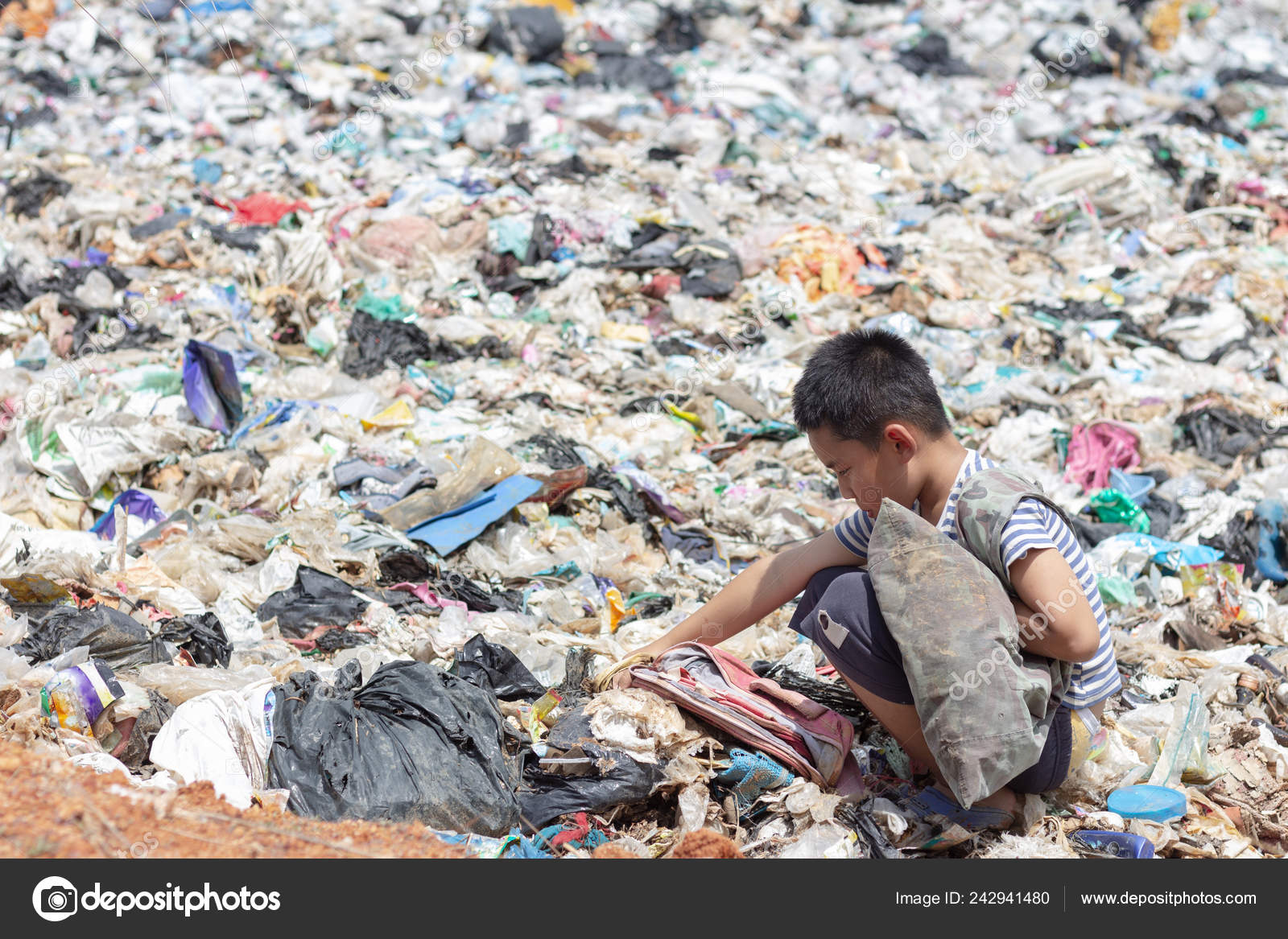Poor Boy Collecting Garbage His Sack Earn His Livelihood Concept ...