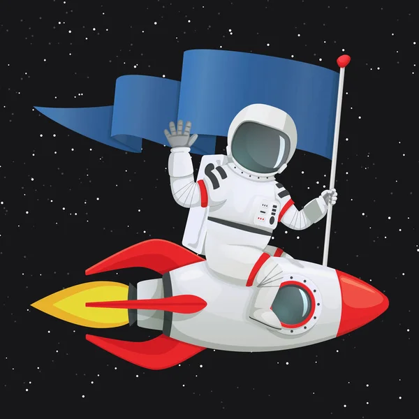 Astronaut Sitting Astride Rocket Ship Holding Flag Left Hand Touching ...