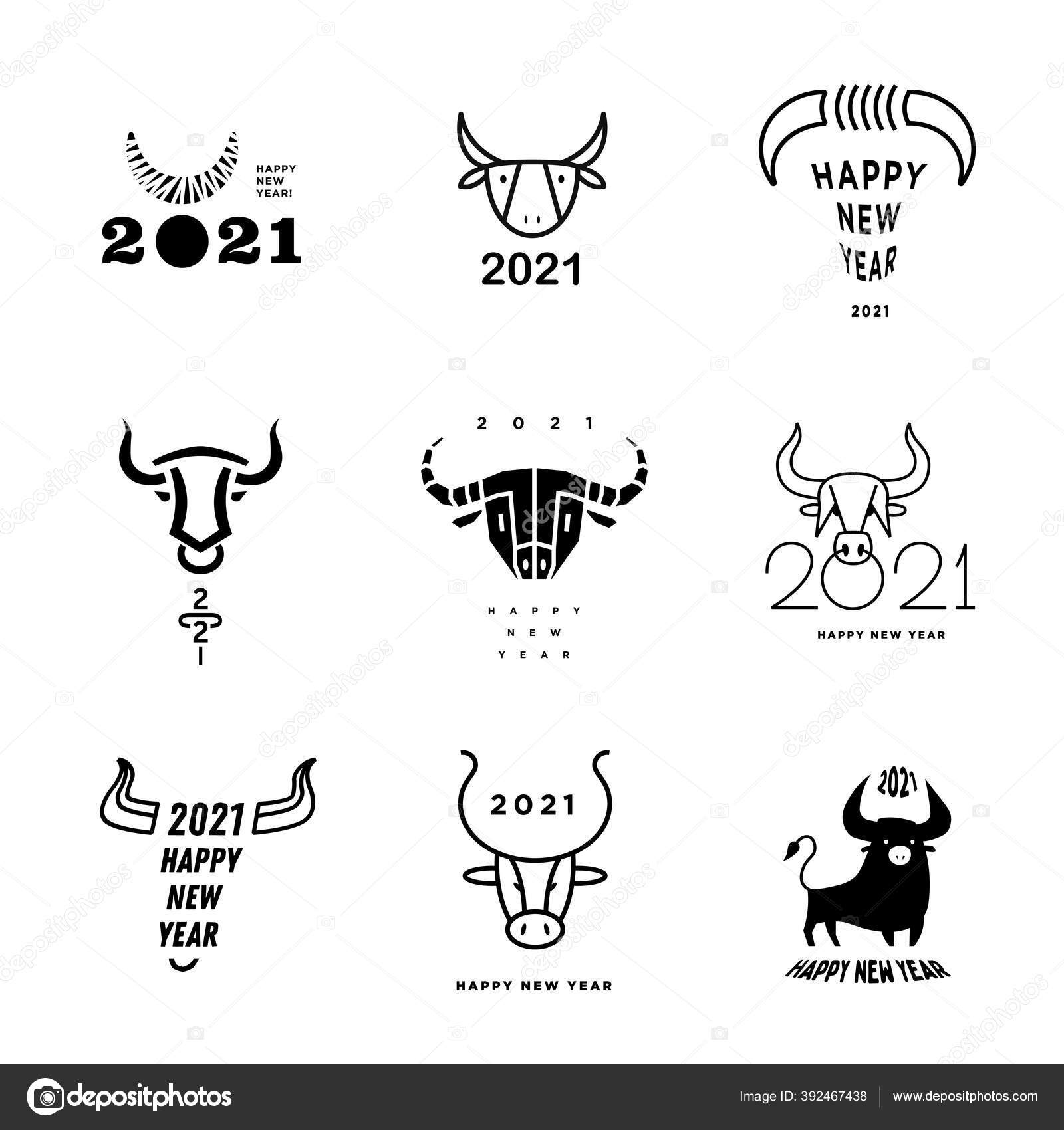 Big collection of 2021 Happy New Year signs. Set of 2021 Happy New Year ...