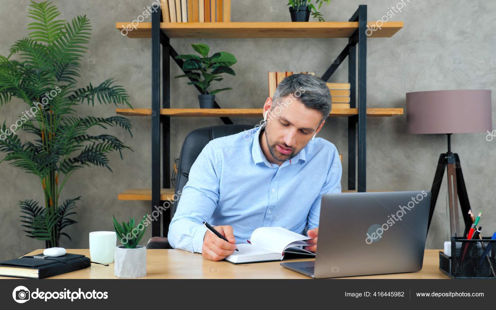 Man at home study online video call with teacher, distance education ...