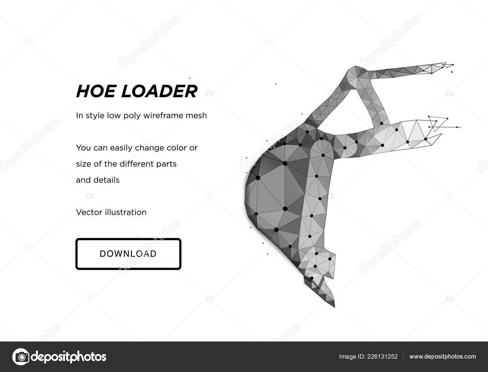 Bucket from backhoe loader. Low poly wireframe art on white background ...