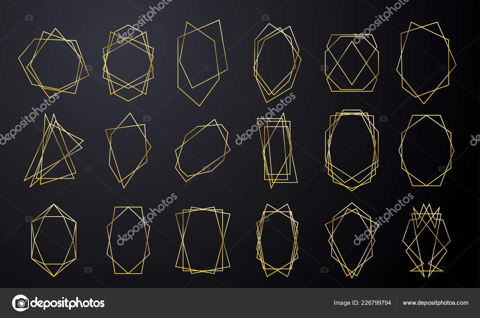 Gold geometric frames, wedding invitation card luxury golden in diamond ...