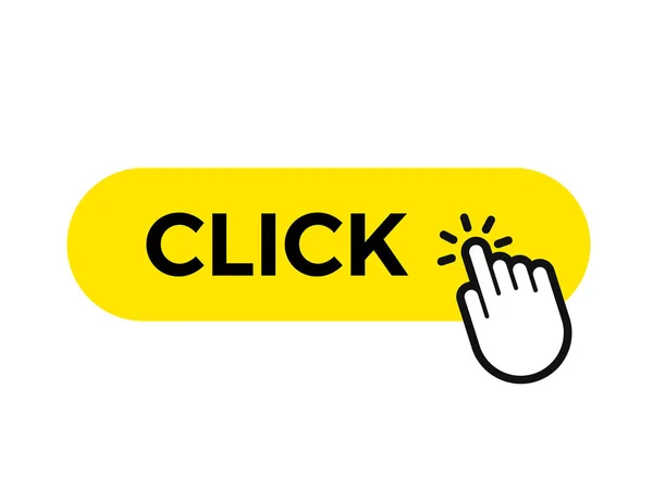 Click web button template. Vector yellow bar, hand finger click here cursor ⬇ Vector Image by ...