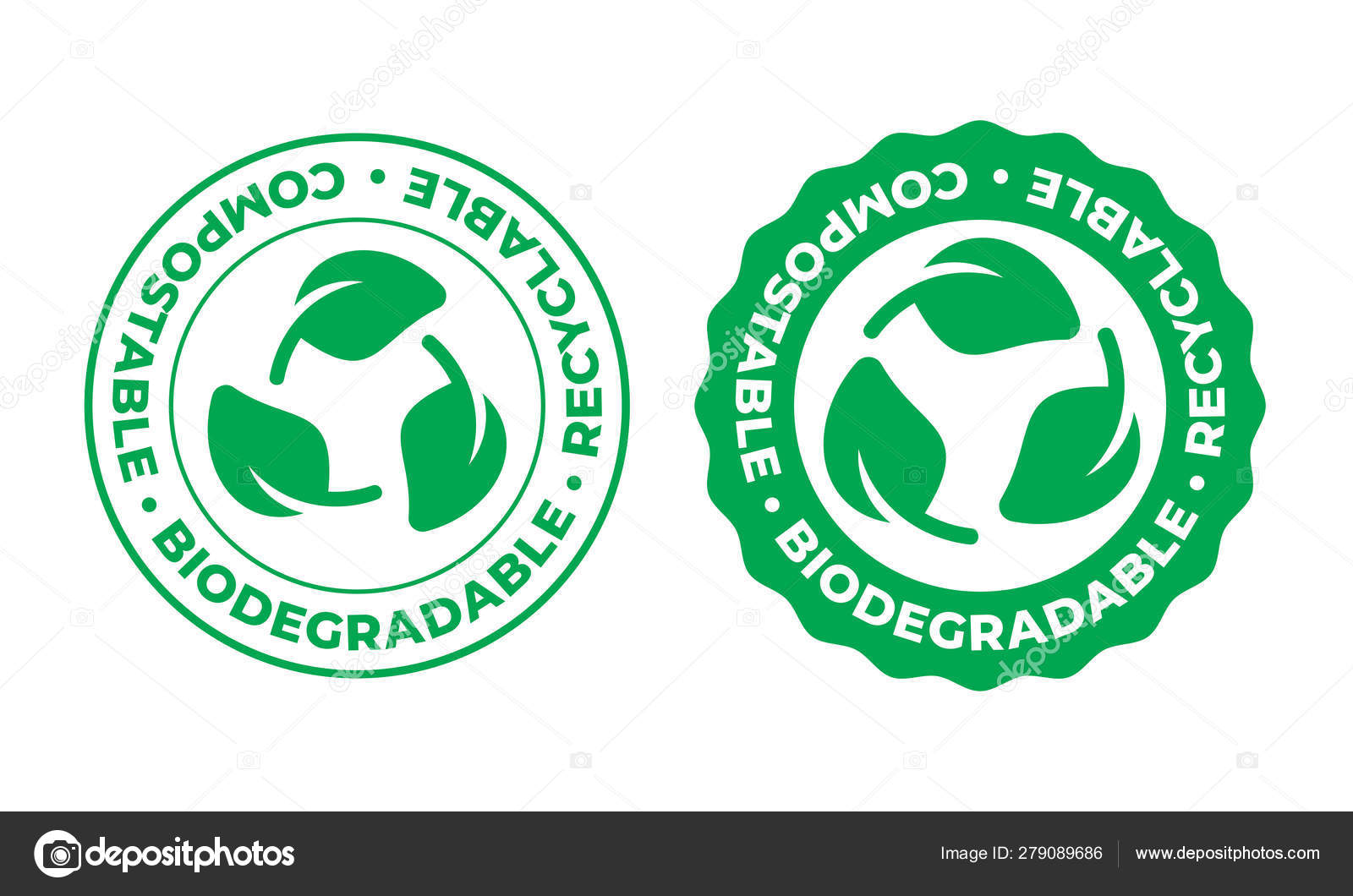 Biodegradable, compostable and recyclable vector icon. Bio recyclable eco friendly package green ...