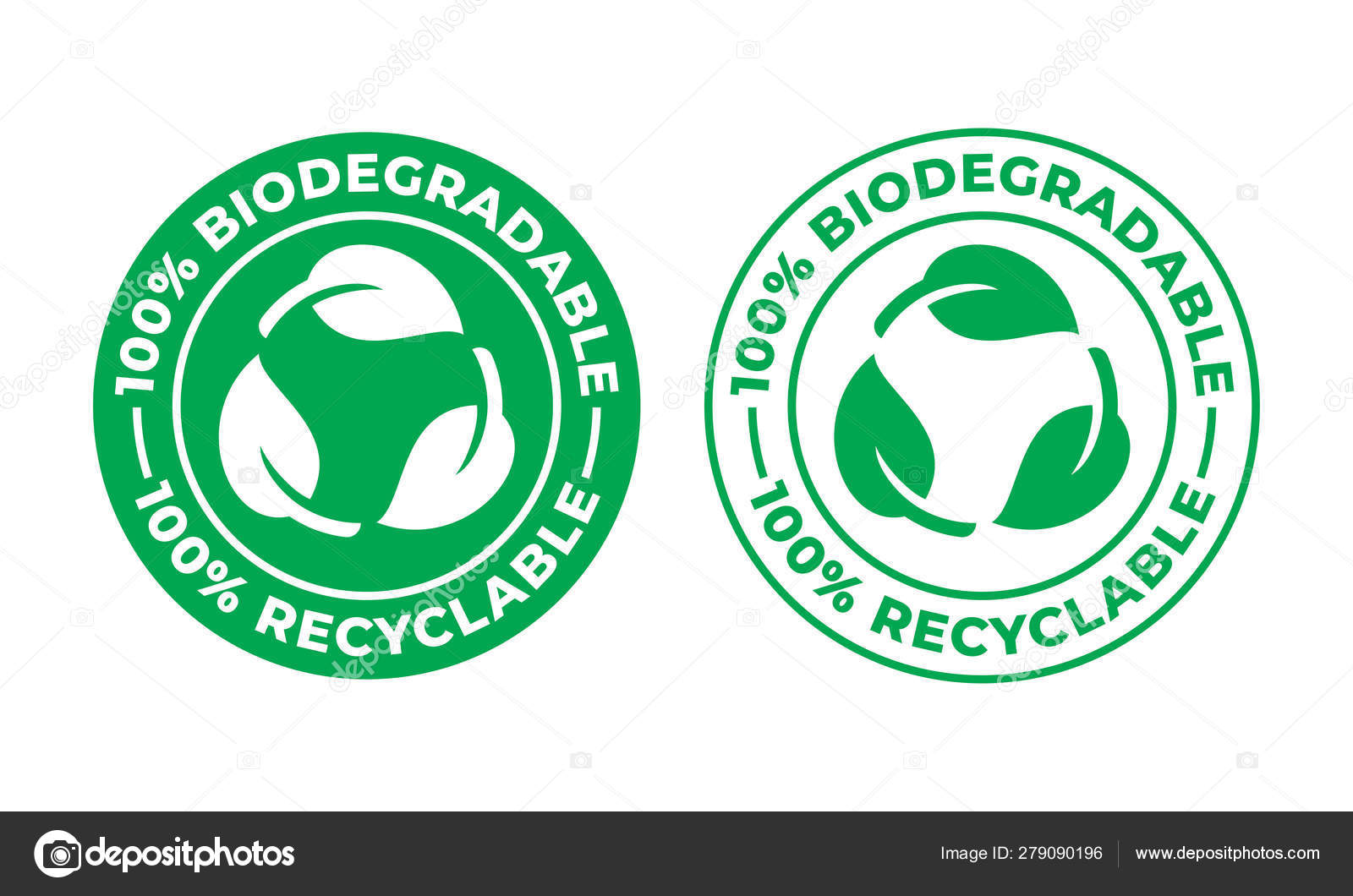 Biodegradable recyclable vector icon. 100 percent bio recyclable and degradable package packet ...