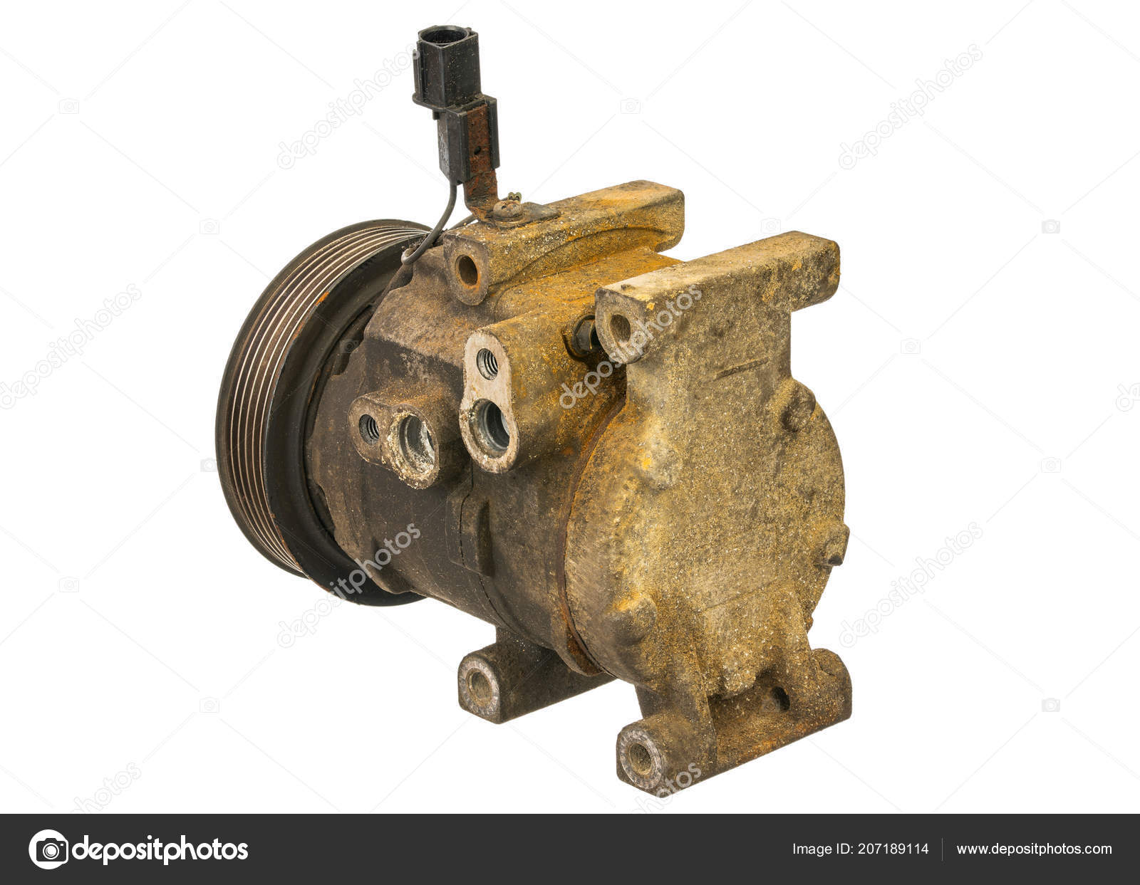 Automotive air conditioning compressor, old idle engine removed from ...