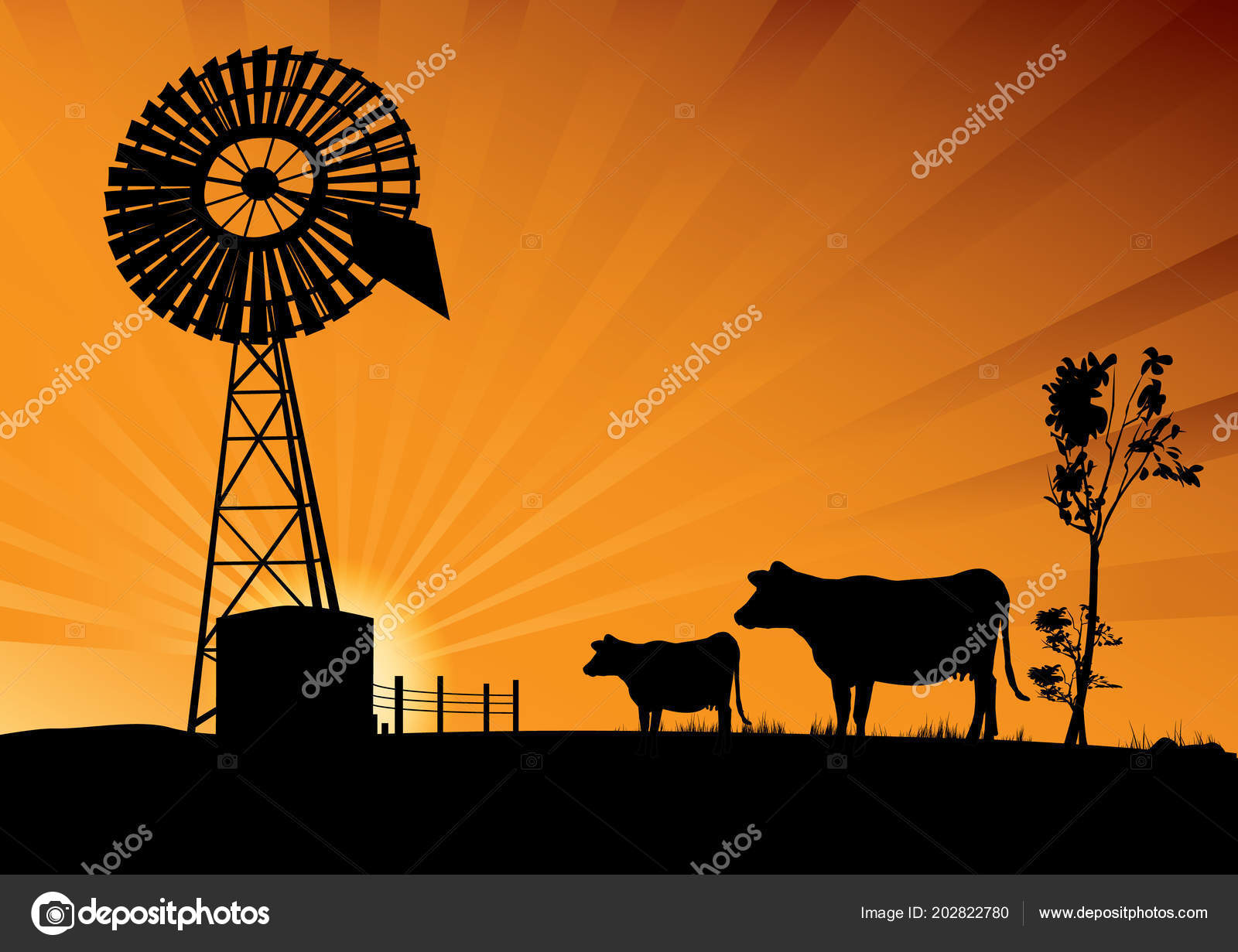 Australian Windmill Cows Outback Stock Vector by ©ekays 202822780