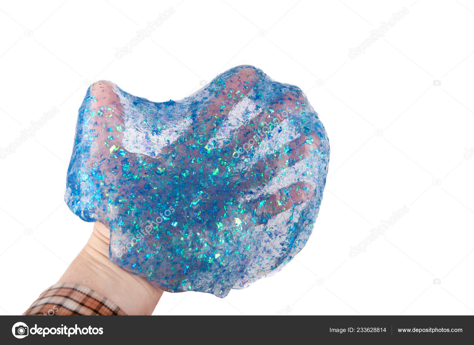 Transparent Blue Glitter Slime Hand Isolated White Background — Stock ...