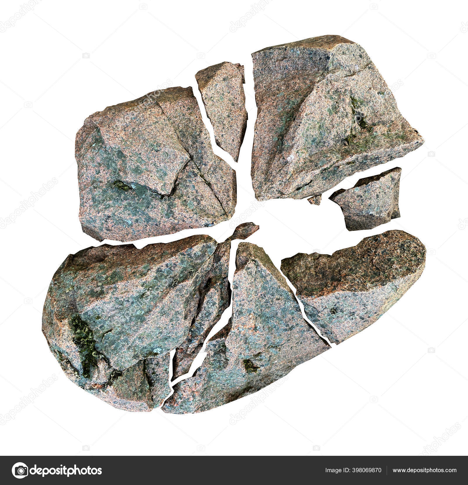 Large stone broken into pieces on a white isolated background Stock ...