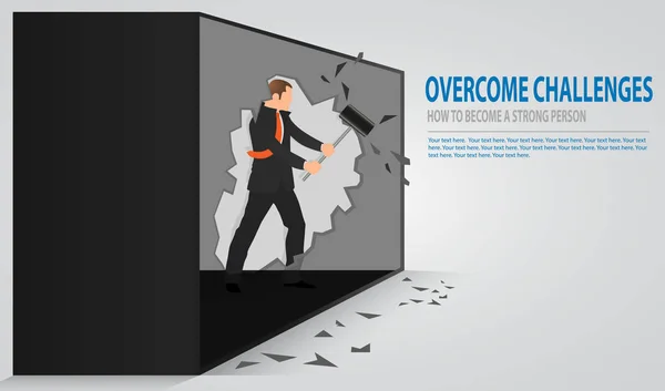 Hombre rompiendo viejo muro de hormigón. Empresario rompiendo una pared ...