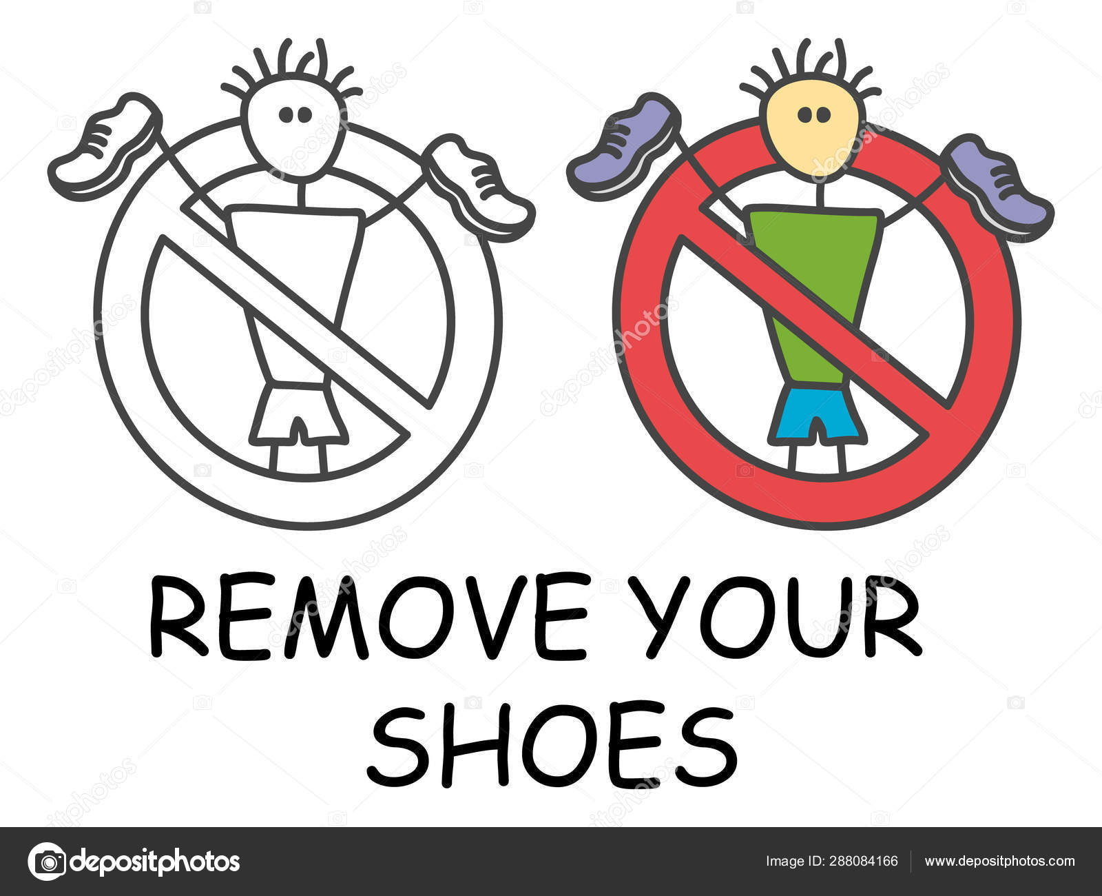 Funny vector stick man with a shoes in children's style. Remove your ... Funny vector stick man with a shoes in children's style. Remove your ...