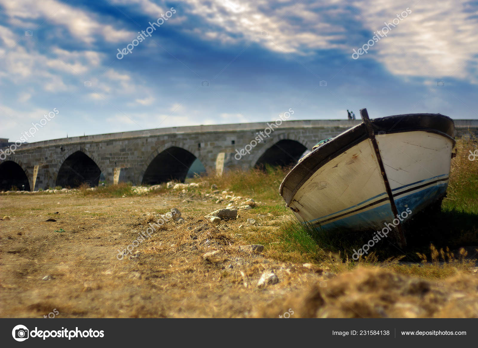 Old Stone Bridge Old Boat — Stock Photo © asadiqova #231584138