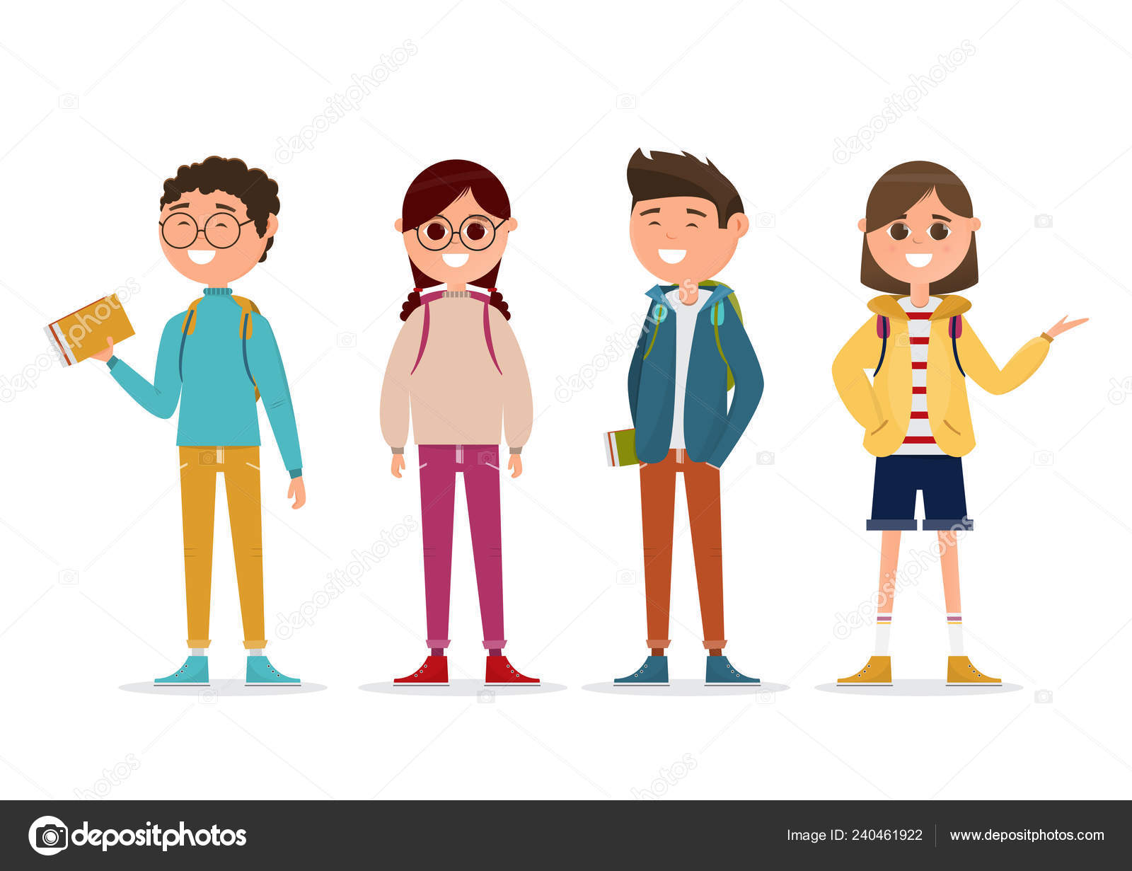 Students Different Character Isolated White Background Education ...