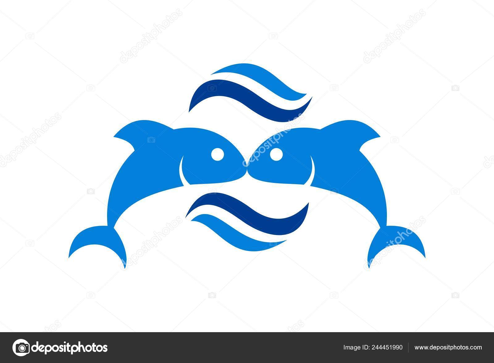 Two Fish Logo Icon Vector Vector Concept Flat Design — Stock Vector ...
