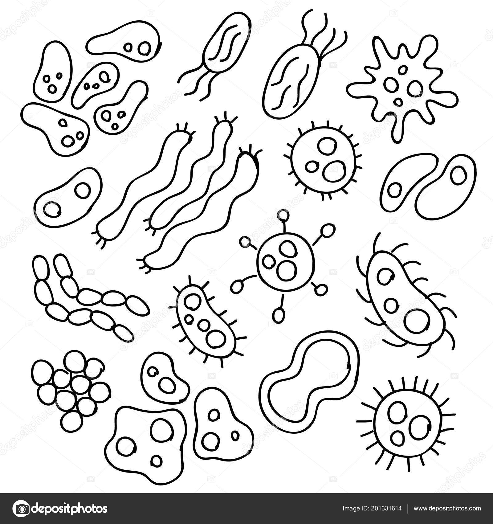 Cute Hand Drawn Bacteria And Virus Theme Doodles Stock Vector Image by ...