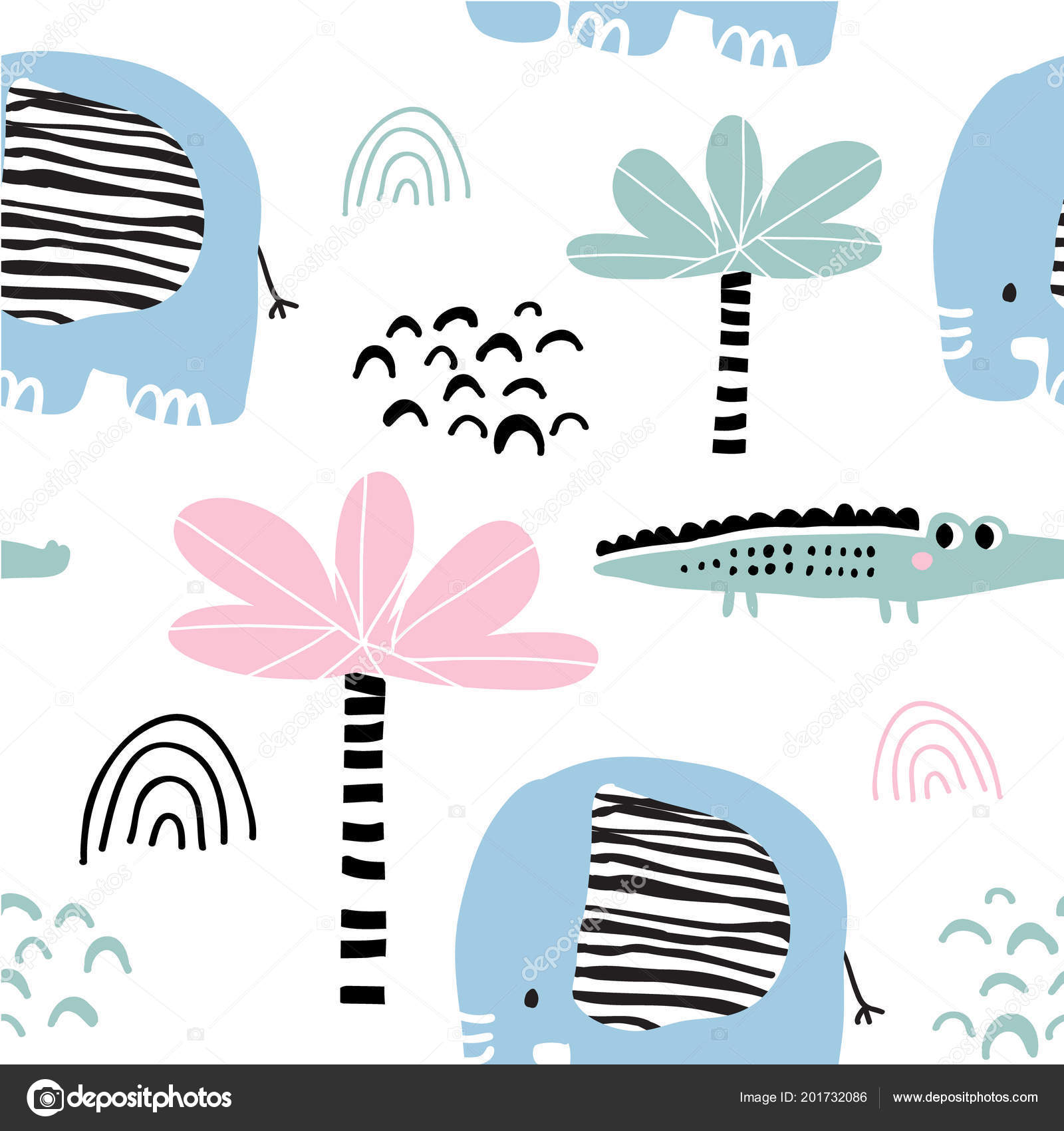 Kids hand drawn tropical seamless pattern Stock Vector Image by ...