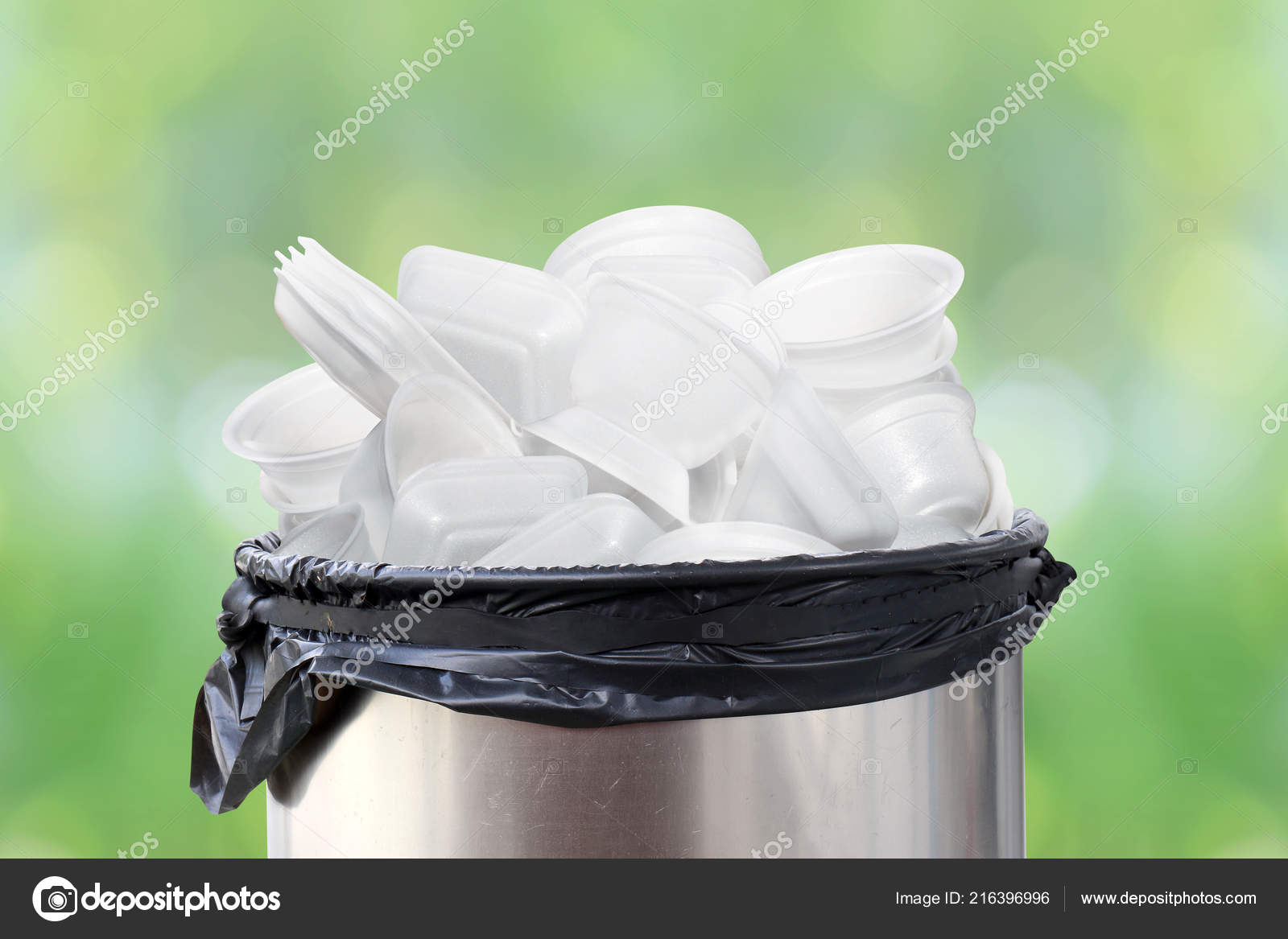 Bin Waste Foam Tray Nature Green Background Waste Garbage Foam Stock ...