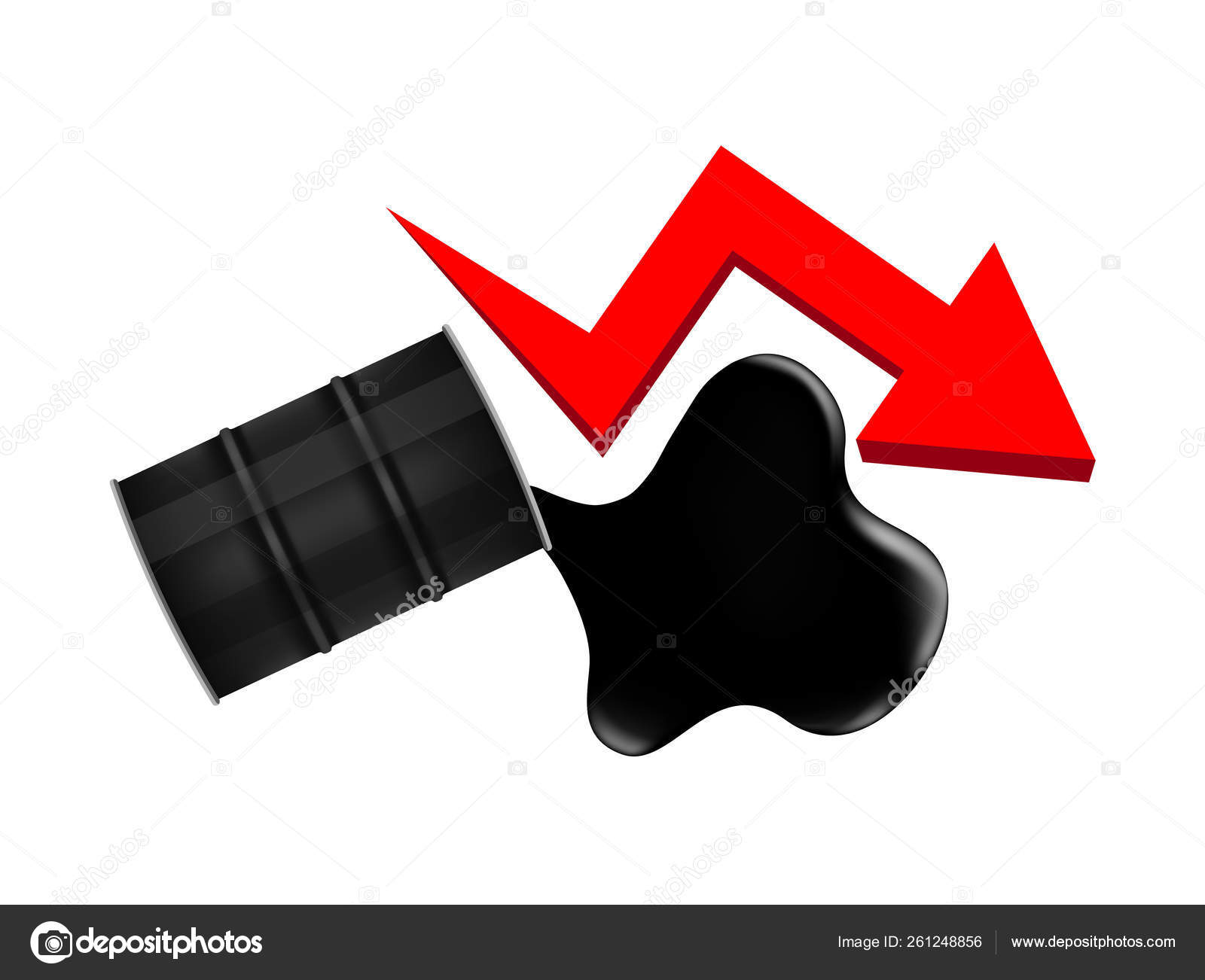 Crude Oil Barrels Falling Graph Symbol Red Arrow Isolated White Stock ...