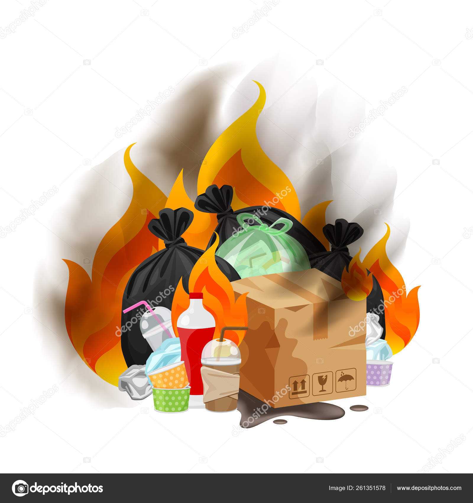 Polluted of waste plastic incineration isolated on white, garbage waste ... Polluted of waste plastic incineration isolated on white, garbage waste ...