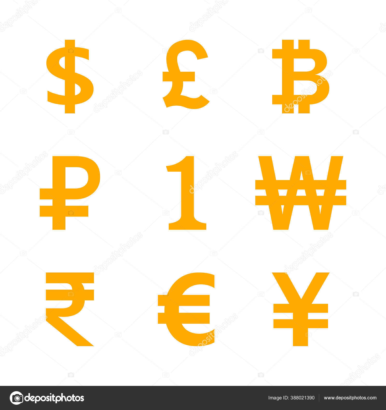 Money Symbol Set Isolated White International Currency Icon Yellow Gold ...