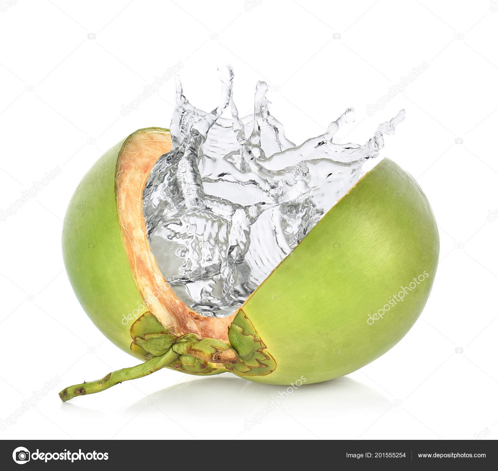 Green Coconut Water Splash Isolated White Background — Stock Photo ...