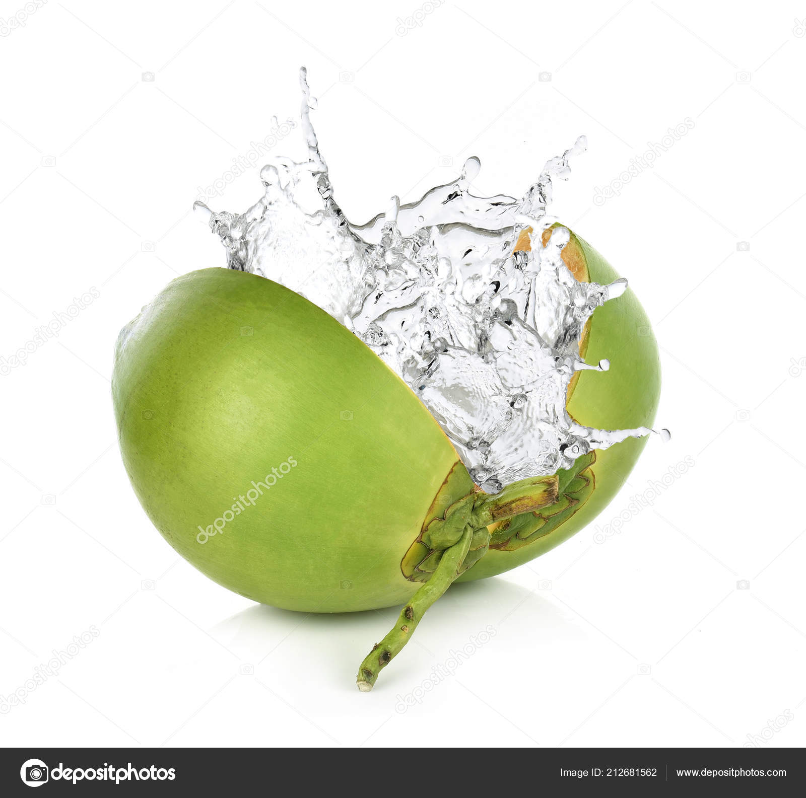 Green Coconut Water Splash Isolated White Background — Stock Photo ...