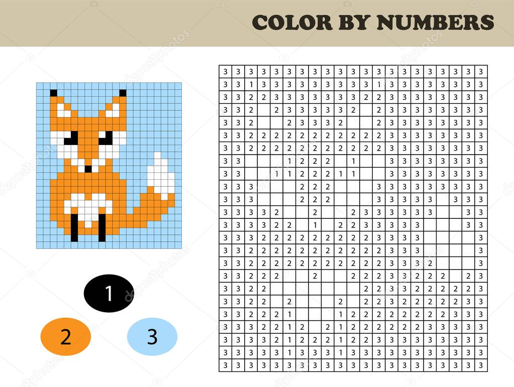 Color by number fox | Color Numbers Education Game Children Coloring ...