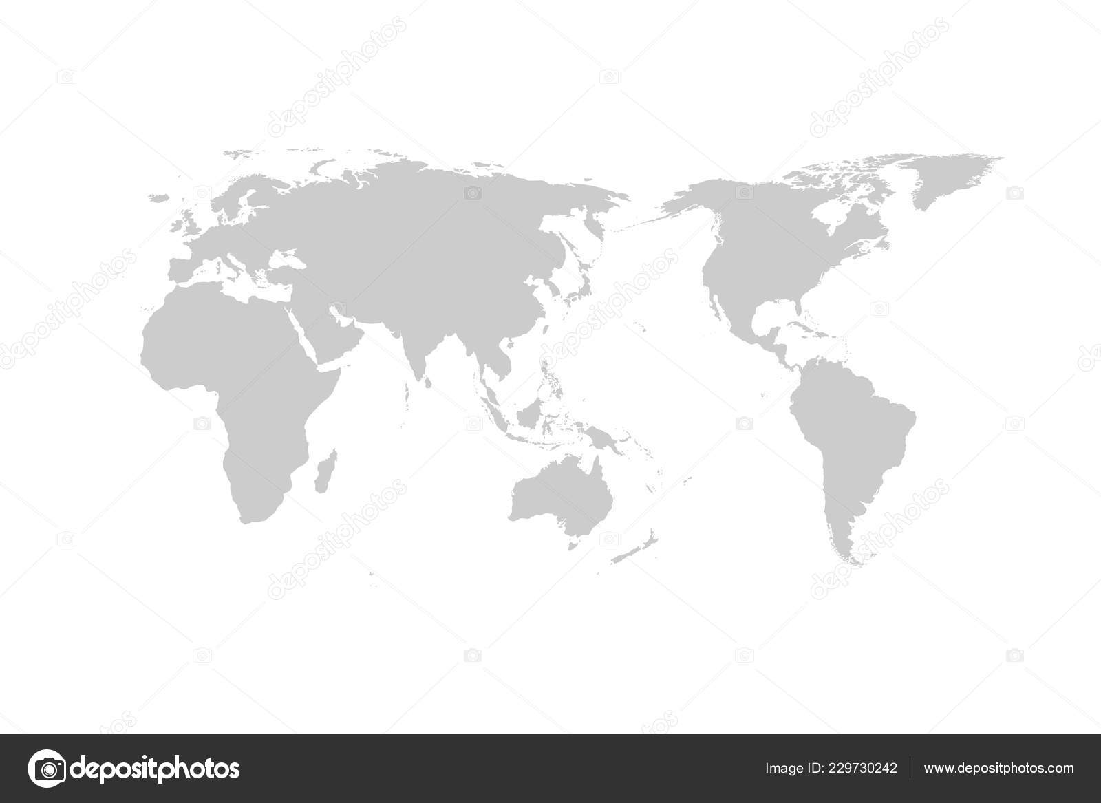 Grey world map vector flat design, Asia in center. Stock Vector Image ...