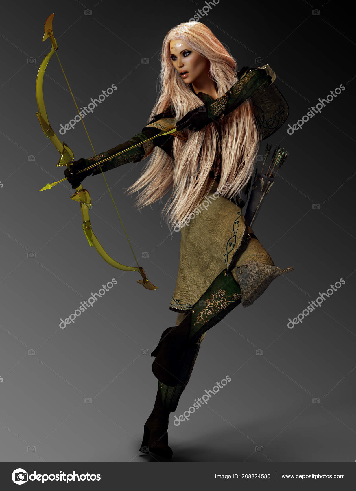 Fantasy Elf Woman Long Blonde Hair Glass Bow ⬇ Stock Photo, Image by ...