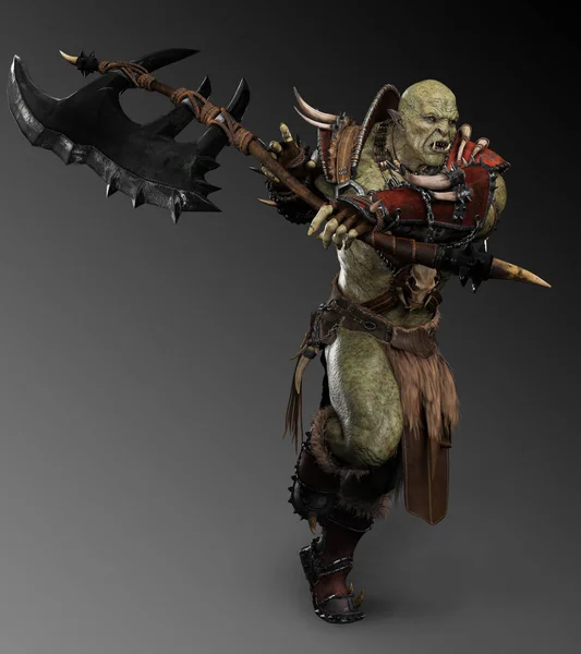 Savage Orc Brute Warrior Wearing Traditional Armor Ready Battle Fantasy ...