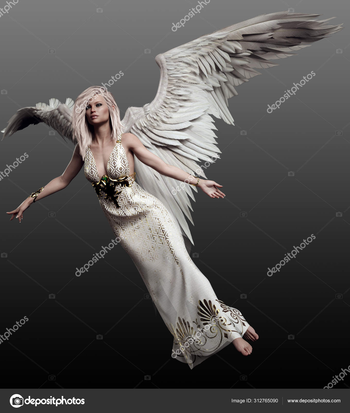 Pensive Flying Angel White Wings Stock Photo by ©Ravven 312765090