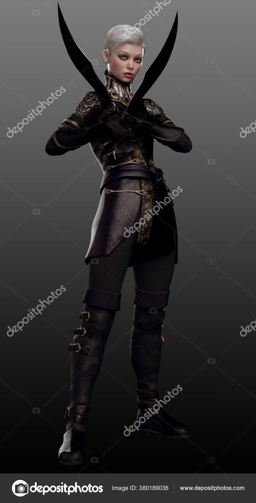Pale Scifi Steampunk Fantasy Assassin White Hair Black Leather Armor — Stock Photo © Ravven ...