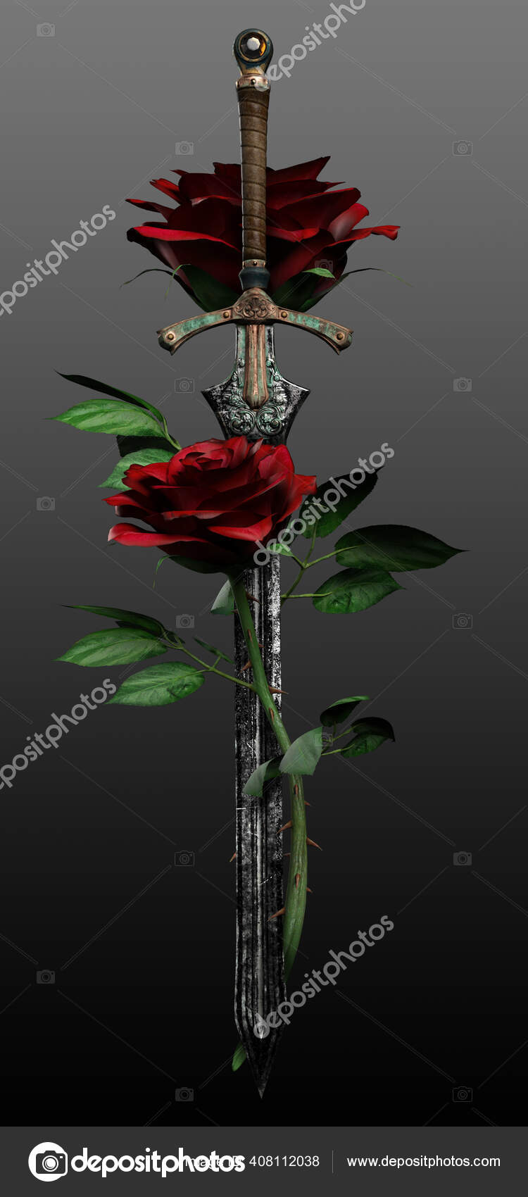 Fantasy Magic Weapons Wrapped Roses — Stock Photo © Ravven #408112038