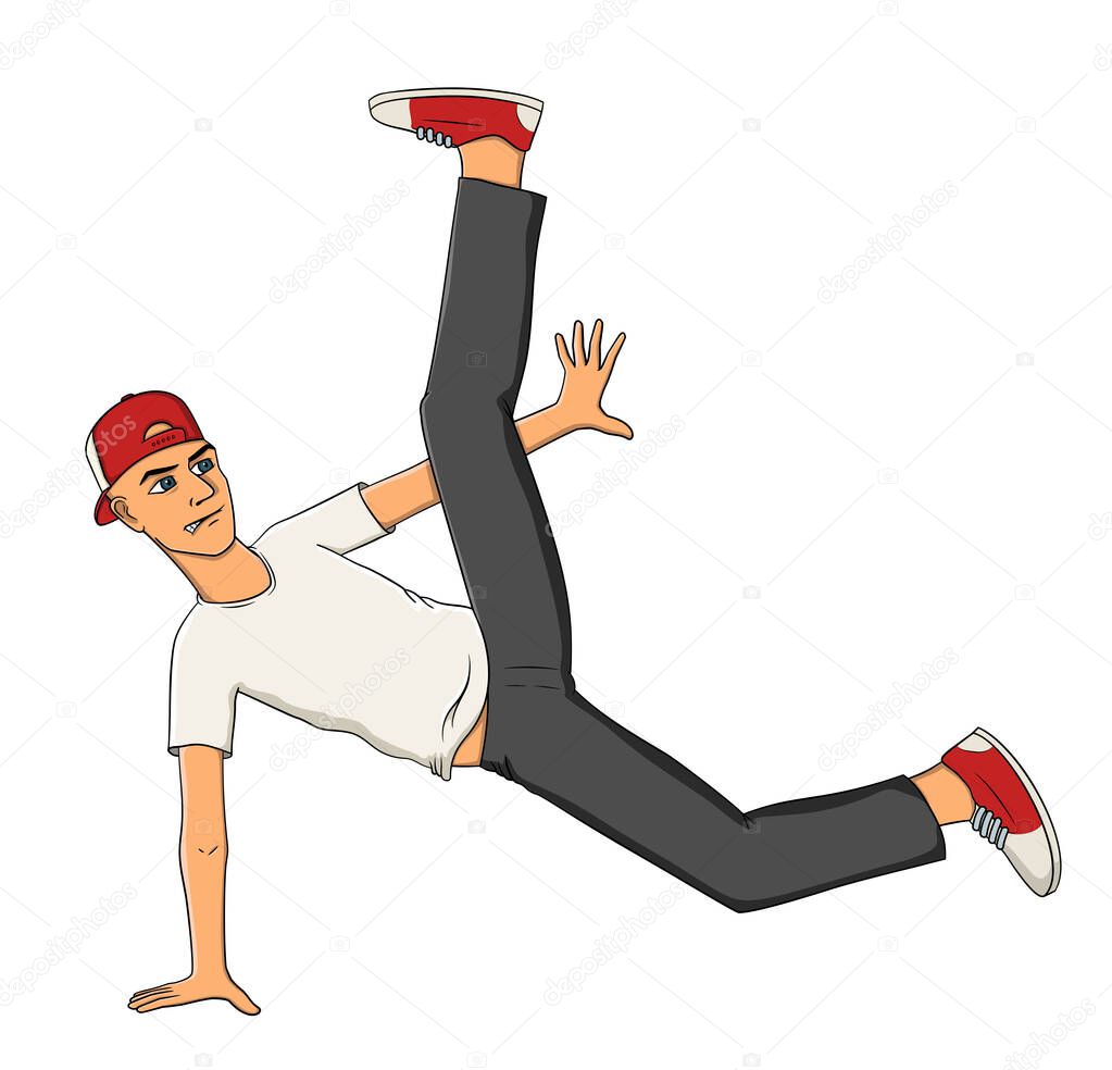 B-boy bailando break dance. hace un elemento de Power Move Flare. aislado sobre fondo blanco ...