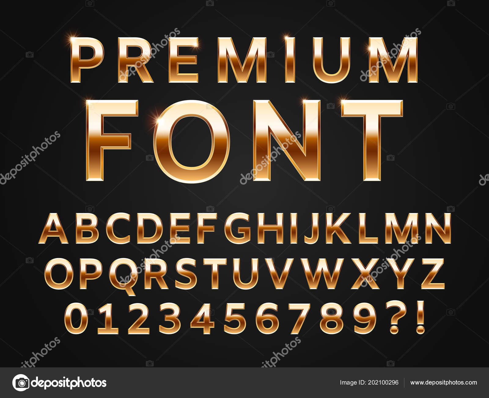 Glossy gold typeface, shine alphabet letters collection for premium ...