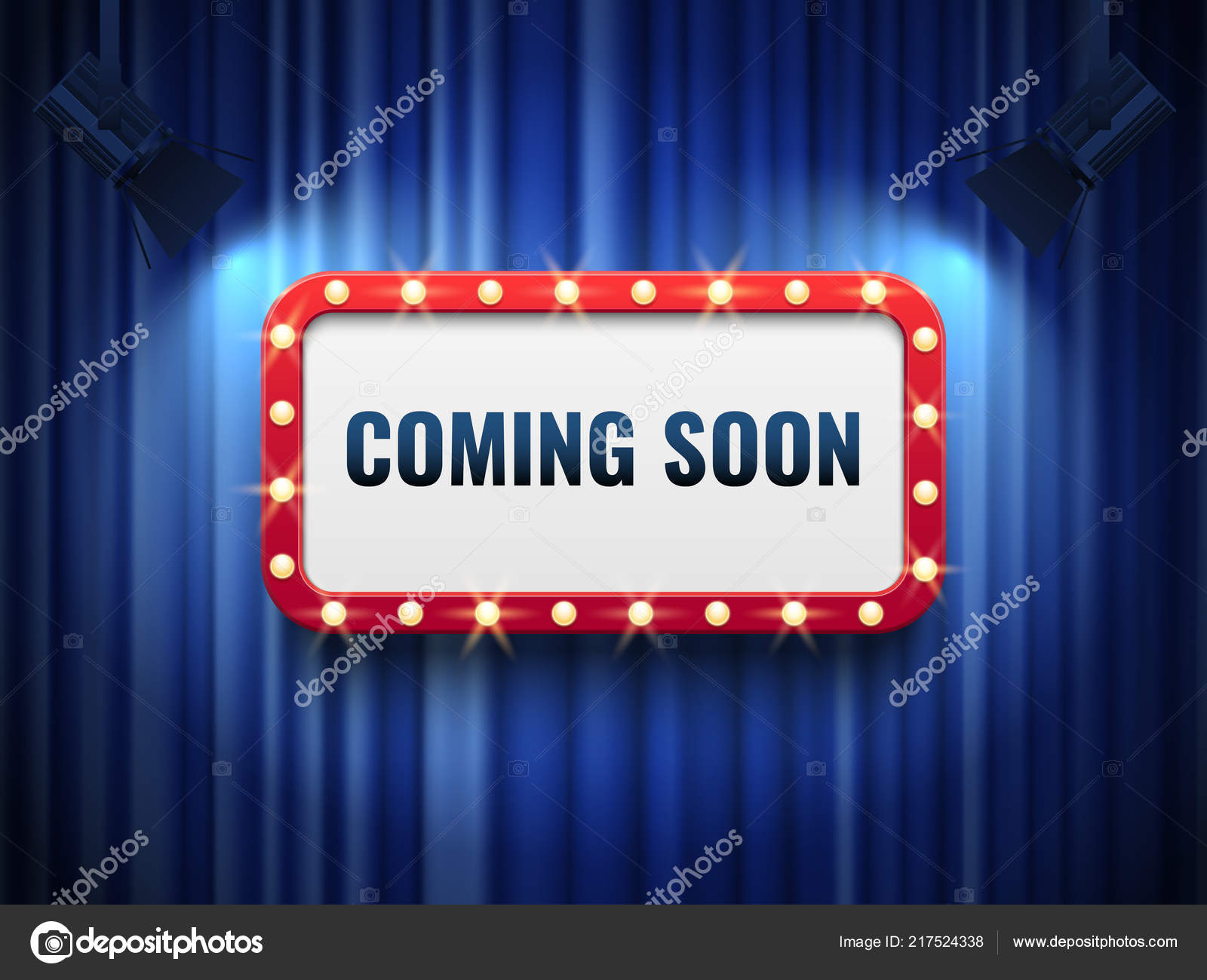 Coming soon background. special announcement concept with blue curtains ...