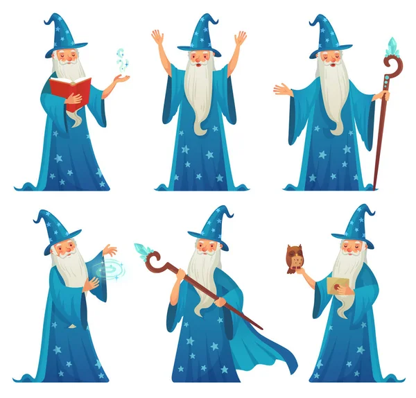 Cartoon wizard character. Old witch man in wizards robe, magician ...