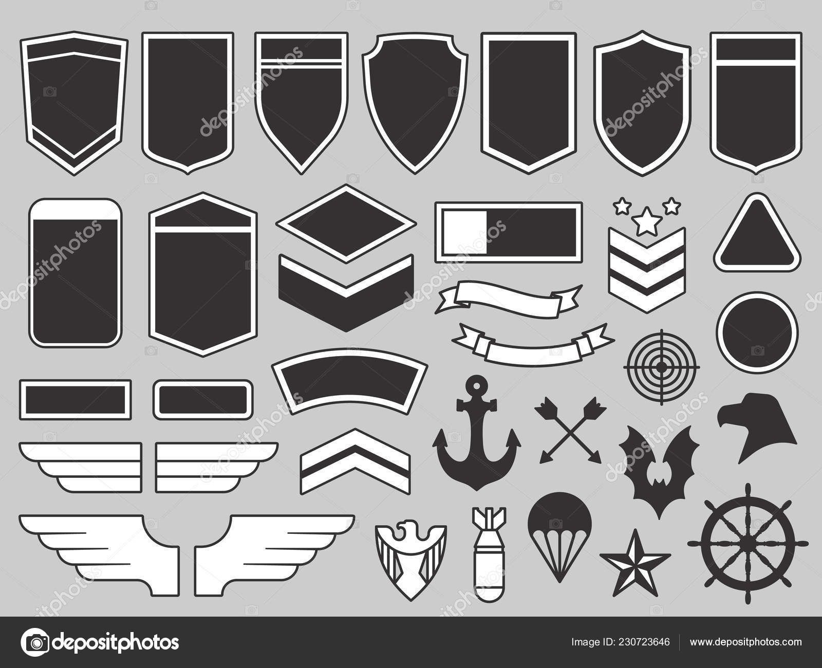 Military patches. Army soldier emblem, troops badges and air force ...