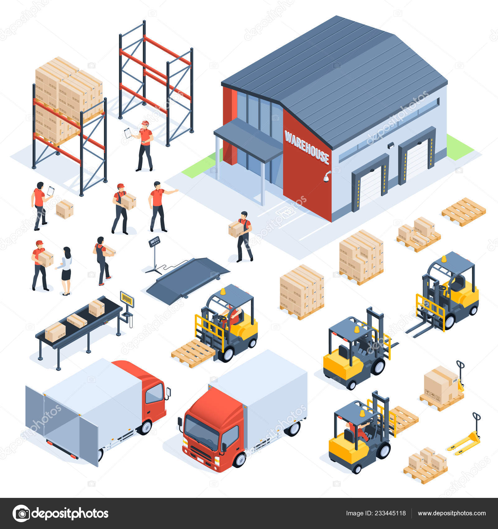 Isometric warehouse logistic. Cargo transport industry, wholesale ...